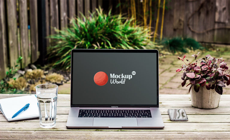 Workspace with MacBook Pro Free Mockup | Mockup World HQ