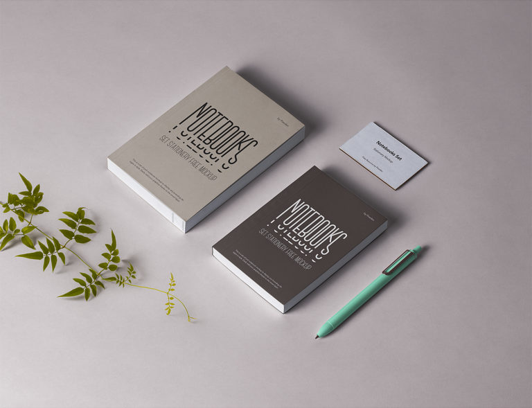 Free Book, Notebook and Business Card Mockup | Mockup World HQ