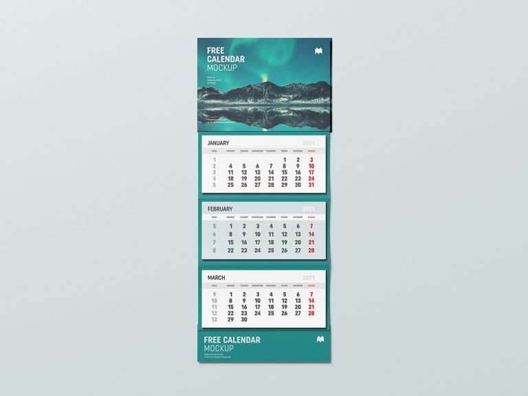 Free 3 panel wall calendar mockup | Mockup World HQ