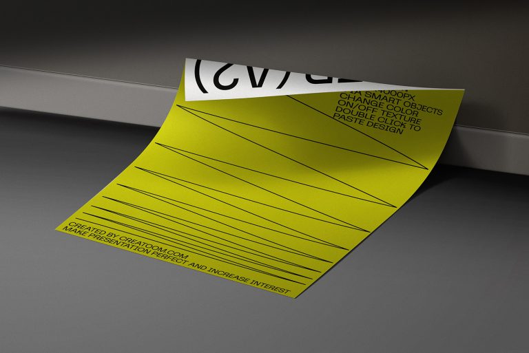 A2 Curved Poster on Ground Free Mockup | Mockup World HQ