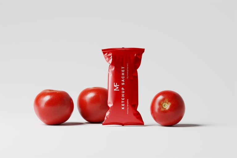 Tomato Ketchup Sachet Packet Free Mockups | Mockup World HQ